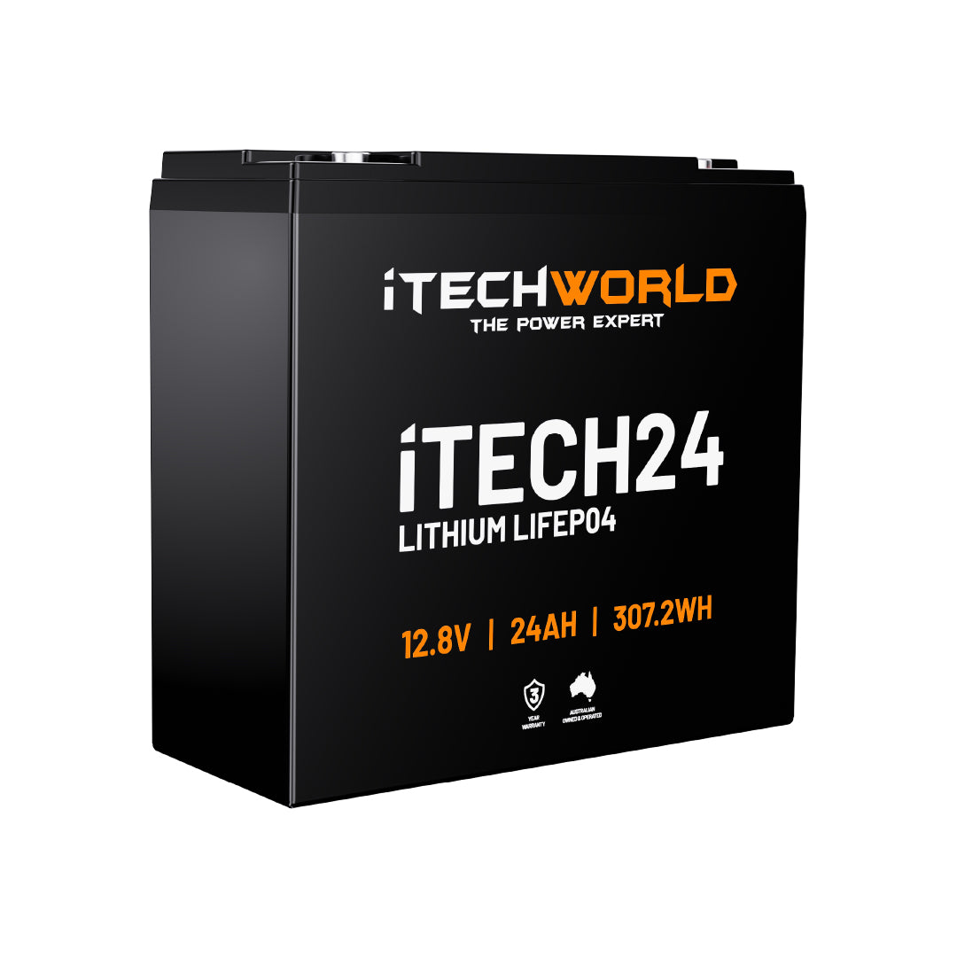 iTECH24 12v 24Ah Lithium Ion Battery - LiFePO4 Deep Cycle Camping RV S