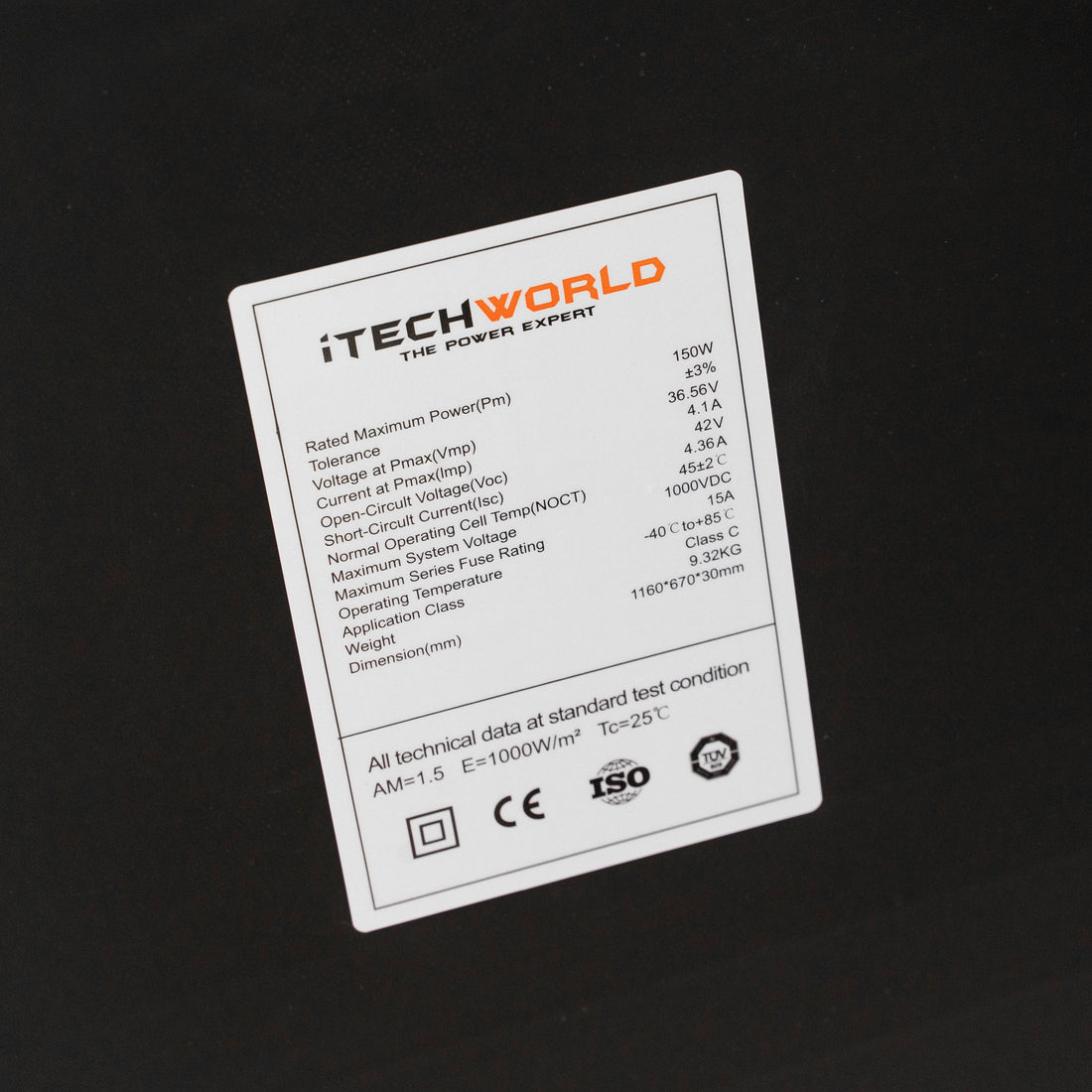 iTechworld 150W Hard Frame Solar Panel 42V/49V